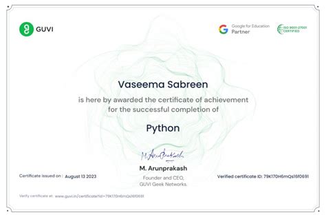 Completed Guvi Python Course Vaseema Sabreen Posted On The Topic