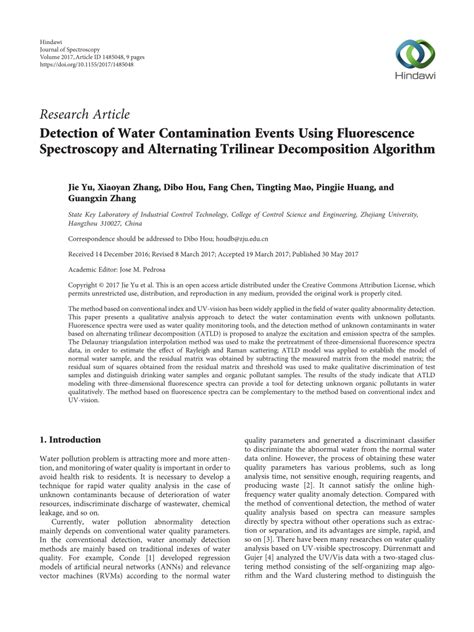 pdf detection of water contamination events using fluorescence