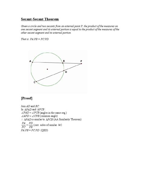 Secant Secant Theorem Pdf