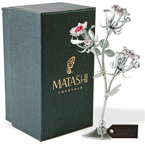 Matashi Chrome Plated Rose Flower Tabletop Ornament With Crystals