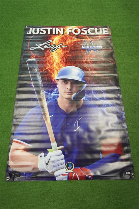 Justin Foscue Signed Texas Rangers Dallas Card Show 36x60 Vinyl Banner