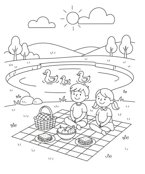 Picnic Coloring Pages Coloringlib