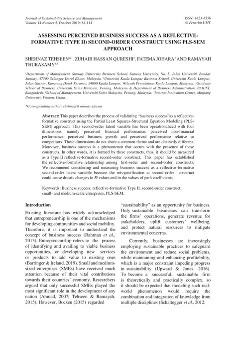Pdf Assessing Perceived Business Success As A Reflective Formative Type Ii Second Order