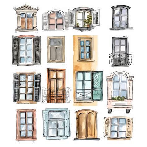 Premium Photo Windows Drawing Set Handdrawn Architecture Design