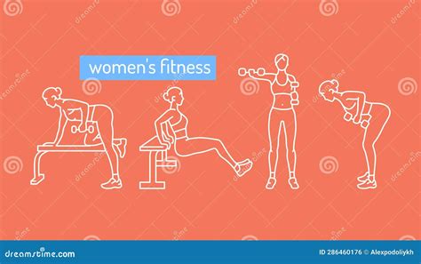Women Do Arm Exercises Color Line Icons Vector Illustration