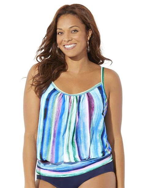 Swimsuits For All Womens Plus Size Lightweight Scoop Neck Blouson