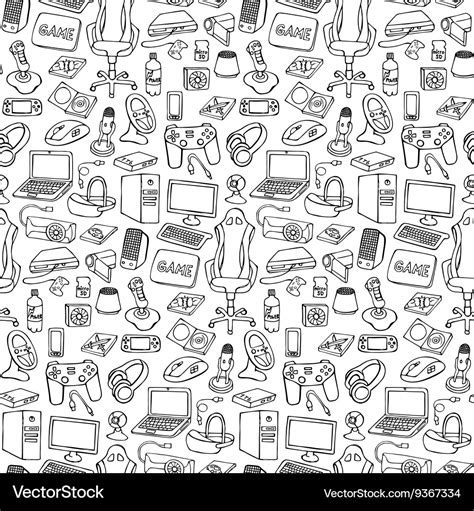 Gamer Doodle Seamless Pattern Royalty Free Vector Image