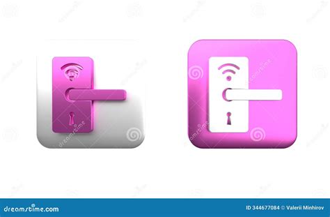 Set Digital Door Lock Hotel Key Card And Table Lamp Icon Vector 214283600