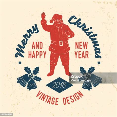 Selamat Natal Dan Tahun Baru 2018 Template Retro Dengan Santa Claus