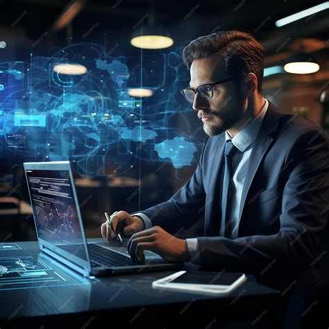 Data Scientist Programmer Using Laptop Analyzing Financial Data On