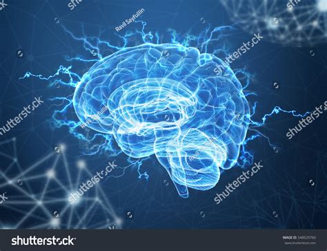 Human Brain On Blue Background Stock Illustration 548529760