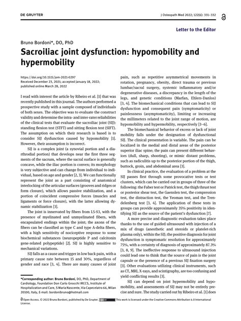 Pdf Sacroiliac Joint Dysfunction Hypomobility And Hypermobility