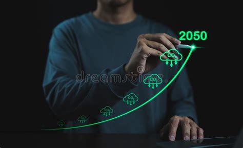 Carbon Reduce Emission Concept Businessman Point To Increasing Arrow With Carbon Reduction For