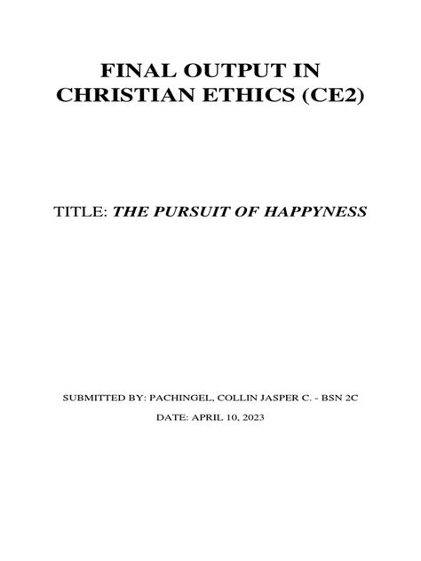 Final Output In Christian Ethics Pdf Hedonism Pleasure