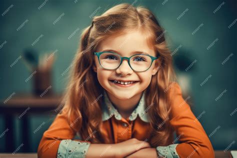 Premium Ai Image Portrait Of Cute Schoolgirl In Glasses Sitting At A