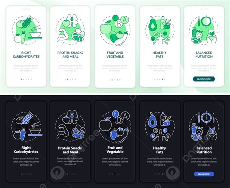 운동용 음식 밤낮 모드 온보딩 모바일 앱 화면 배너 템플릿 Psd 다운로드 디자인 자료 다운로드