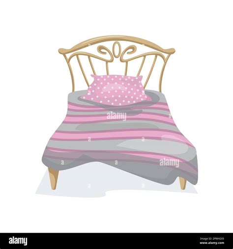 Single Bed With Decorated Headboard Cartoon Vector Illustration Stock