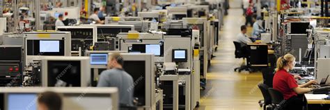 Electronics Assembly Line With Technicians At Work Premium Ai