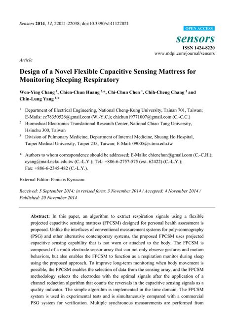 Pdf Design Of A Novel Flexible Capacitive Sensing Mattress For Monitoring Sleeping Respiratory