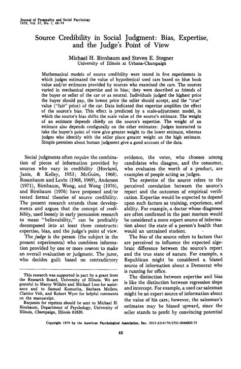 Pdf Source Credibility In Social Judgment Bias Expertise And The Judges Point Of View