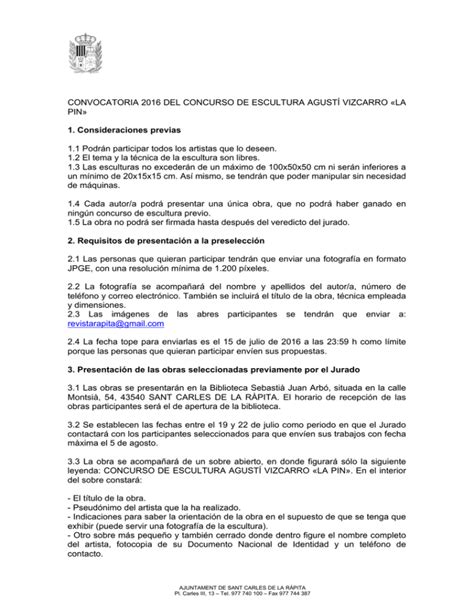Convocatoria 2016 Del Concurso De Escultura