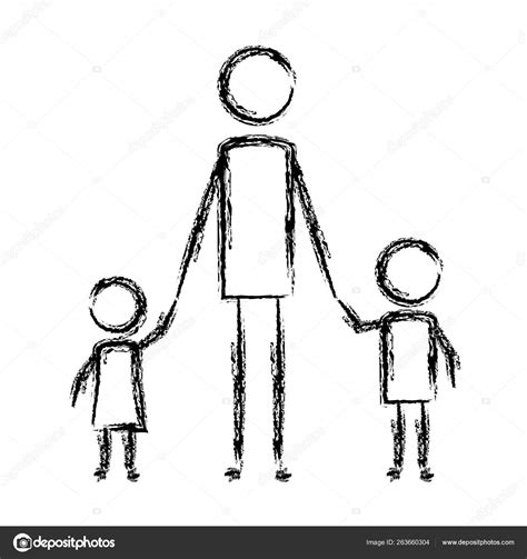 Father With Son And Daughter Figures Silhouettes Stock Vector Image By