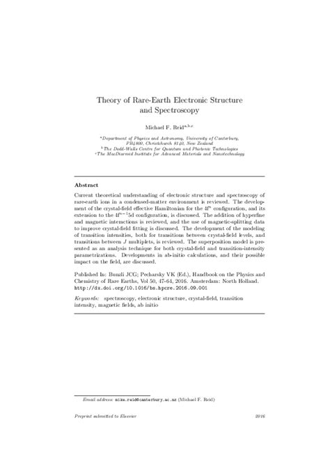 Pdf Theory Of Rare Earth Electronic Structure And Spectroscopy