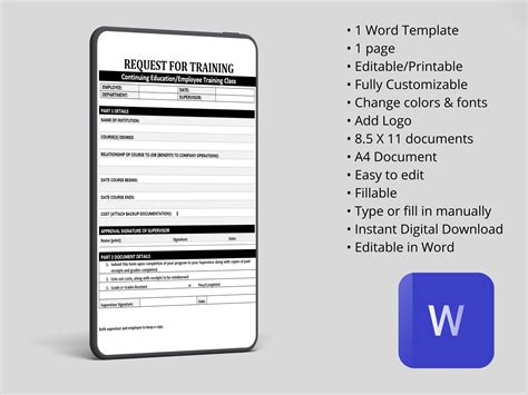 Employee Training Request Template Hr Professional Development Editable Word Document Etsy