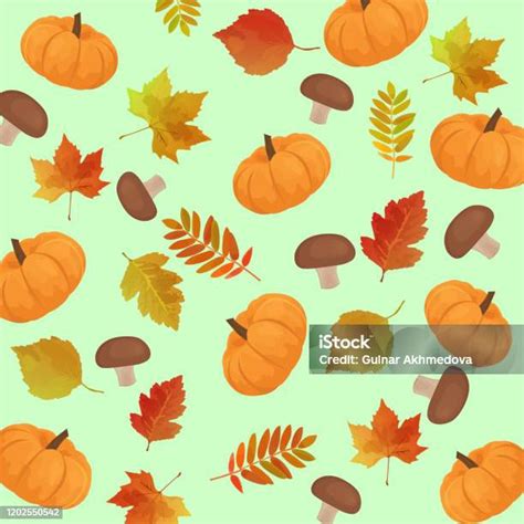 섬유 인쇄 표면 직물 디자인호박 버섯 단풍이있는 다채로운 가을 패턴 0명에 대한 스톡 벡터 아트 및 기타 이미지 0명 10월 9월 Istock