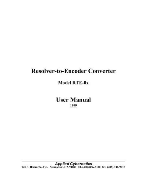 resolver to encoder converter user manual