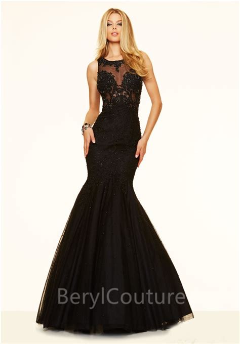Mermaid See Through Champagne Tulle Lace Beaded Prom Dress