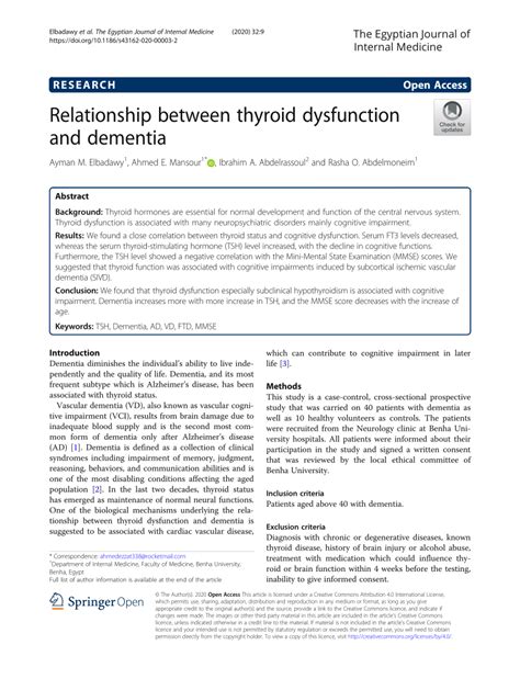 Pdf Relationship Between Thyroid Dysfunction And Dementia