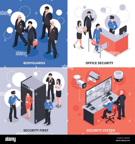 Security System Isometric Design Concept With Bodyguards Office Access