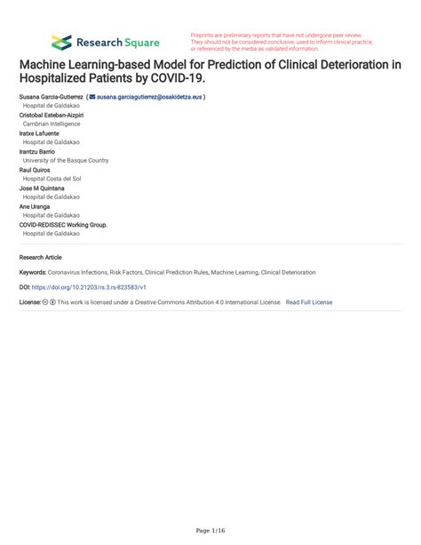 Pdf Machine Learning Based Model For Prediction Of Clinical