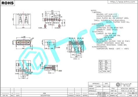 Type C插座 Type C母座 Type C接口 Hro韩荣 Type C 31 M 16 规格 图片 属性 韩荣电子（北京）有限公司