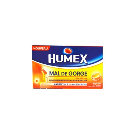 Humex Lidocaine Miel Citron 24 Pastilles Pour La Gorge