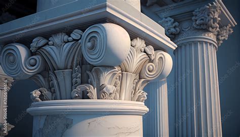 Stone Pillars Colonnade And Marble Stairs Detail Classical Columns Row