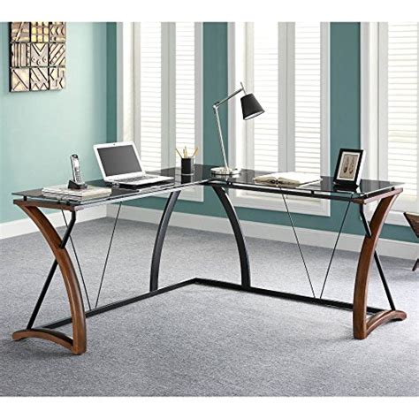 Whalen Newport Wood And Glass L Desk