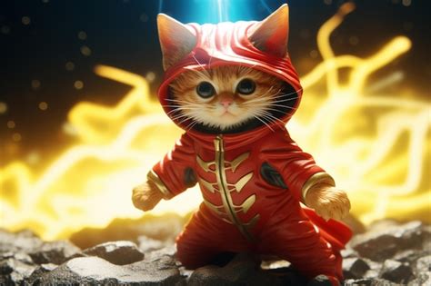 Premium Photo A Figurine Of Cat Wearing A Flash Costume