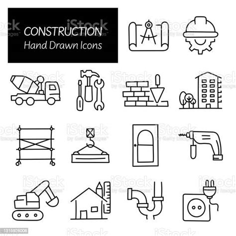 Construction And Buildings Related Hand Drawn Icons Doodle Elements