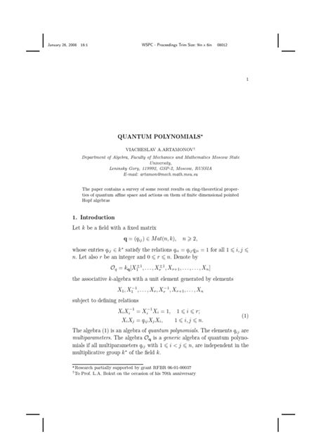 2008 Quantum Polynomials Pdf Ring Mathematics Lie Algebra