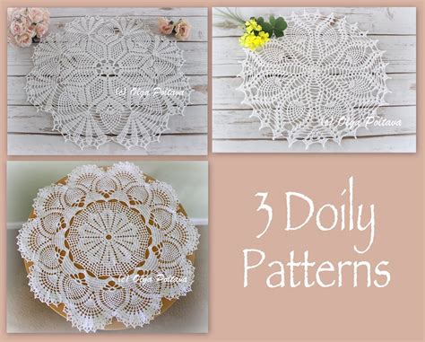 Three Pineapple Doily Patterns 3 Crochet Doily Patterns Etsy