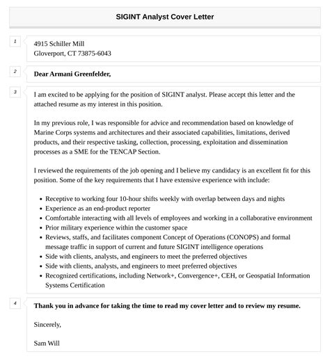 Sigint Analyst Cover Letter Velvet Jobs