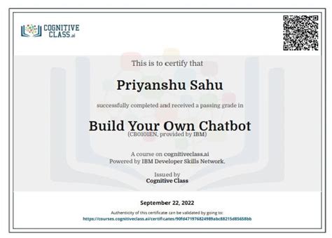 Chatbotdevelopment Artificialintelligence Ibm Cognitiveclass Priyanshu Sahu