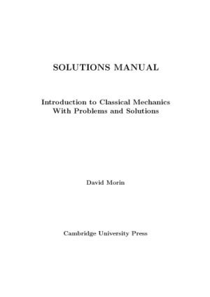Introduction To Classical Mechanics Solution Manual David Morin Download On Z Library
