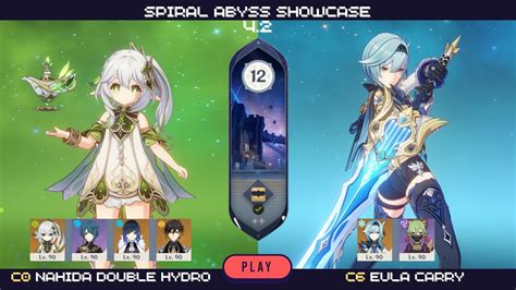 Spiral Abyss 4 2 Floor 12 C0 Nahida Double Hydro And C6 Eula Carry