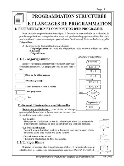 Programmation Structurée Et Algorithmes Pdf Programme Informatique