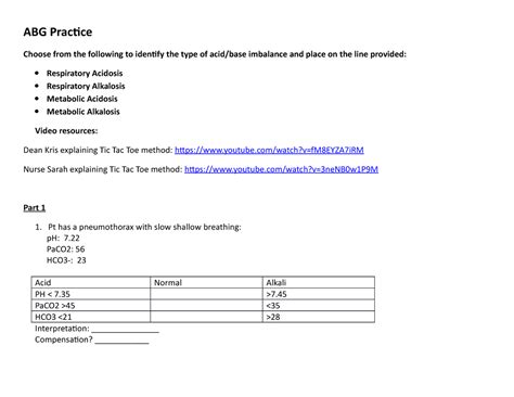 Abg Practice Worksheet Abg Practice Choose From The Following To Identify The Type Of Acid