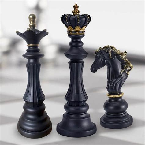 Contemporary Chess Piece Statues Black Set Of 3 Chess Pieces
