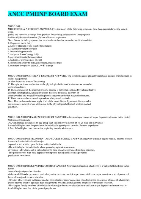 Ancc Pmhnp Board Exam 20222023 Browsegrades